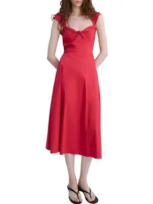 Mango Open Back Cotton Blend Midi Dress - Red