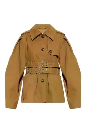 GANNI Double-belted Pleated-sleeve Coat - Brown