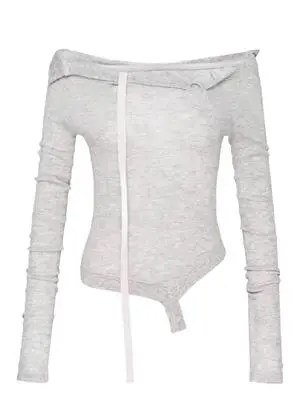 GLOWNY Long Sleeve Asymmetrical Hem Top - Grey