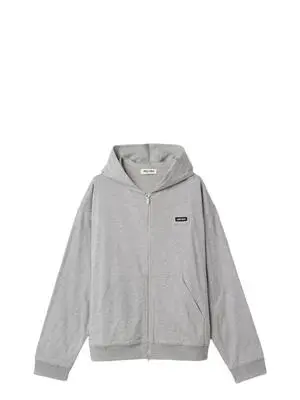 Miu Miu Logo Patch Zip-up Hoodie - Grey