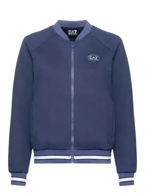 EA7 Logo Print Zip-up Bomber Jacket - Blue