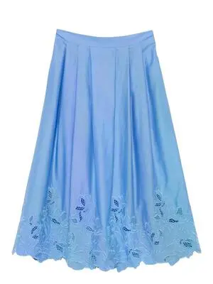 Ermanno Scervino Embroidered Hem Pleated Midi Skirt - Blue