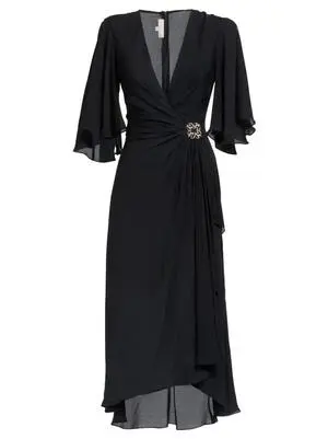 Elie Saab Gathered Silk V-neck Dress - Black
