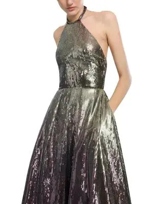 Elie Saab Gradient Sequined Halterneck Gown - Silver