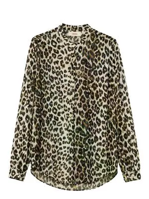 JUCCA Leopard Print Band Collar Shirt - Neutrals