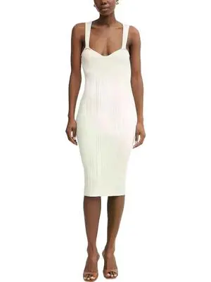 FRACOMINA Ribbed Knit Sweetheart Neck Midi Dress - Neutrals