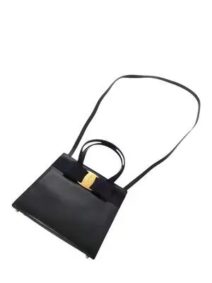 FERRAGAMO Leather Vara Bow Satchel - Black