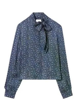 Claudie Pierlot Printed Pussy-bow Shirt - Blue