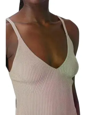 Emporio Armani Ribbed Knit V-neck Top - Neutrals