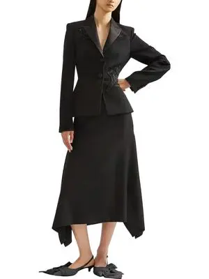 Erdem Side-draped Wool Midi Skirt - Black