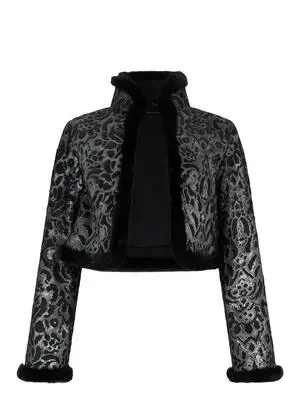 Moschino Damask Pattern Faux Fur Trim Jacket - Black