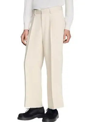 Sandro Pierre Wide Leg Cotton Linen Trousers - Ecru