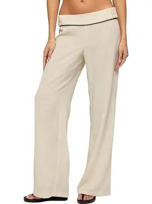 EDIKTED Dorine Contrast Woven Wide Leg Pants - Cream