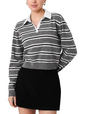French Connection Striped Knit Polo Sweater - Graphite