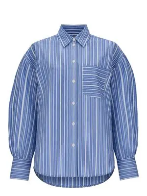 GANNI Ganni Striped Cotton Shirt Blue