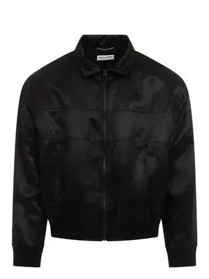 SAINT LAURENT SAINT LAURENT Logo-Embroidered Satin Bomber Jacket