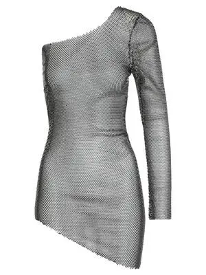 SANTA BRANDS Rhinestone Embellished One-shoulder Mesh Dress - Black
