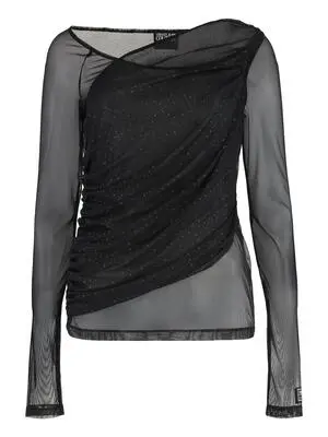 Versace Gathered Side Tulle Top - Black