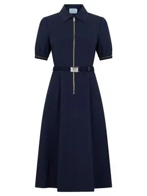 Prada Zip-up Belted Cotton Dress - Blue