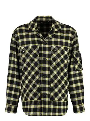 Versace Checked Wool Blend Shirt Jacket With Metallic Rivets - Black