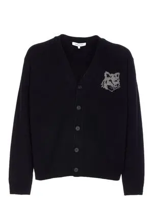 Maison Kitsuné Fox Head Intarsia Merino Wool Cardigan - Black