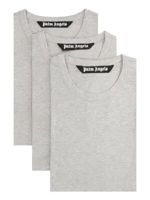 Palm Angels Set Of Three Crew Neck T-shirts In Cotton - Grey
