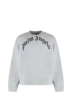 Palm Angels Cotton Sweatshirt With Arched Logo - Grey