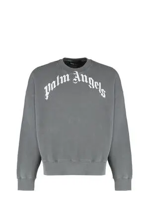 Palm Angels Curved Logo Crewneck Sweatshirt - Grey