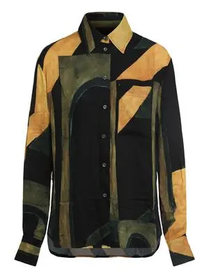 LOUISA BALLOU Long Sleeve Viscose Printed Shirt - Black