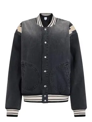 Rhude Long-sleeve Denim Bomber Jacket With Contrasting Details - Grey