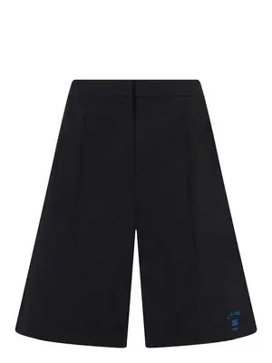 Celine Wide Silhouette Linen Cotton Shorts - Black