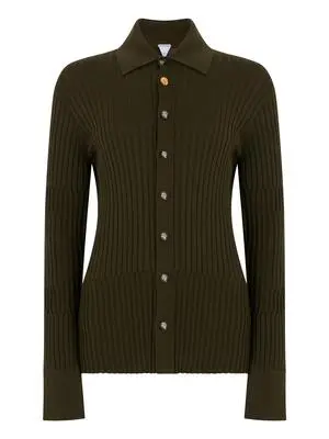 Bottega Veneta Ribbed Silk And Cashmere Long Sleeve Shirt - Khaki