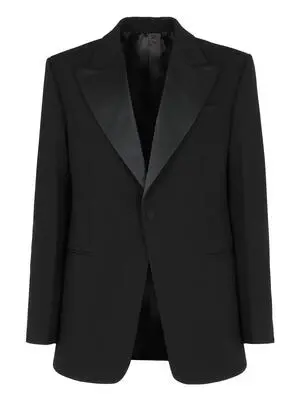 FERRAGAMO Silk Peaked Lapel Blazer - Black