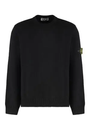 Stone Island Ribbed-knit Logo Patch Sweater - Black