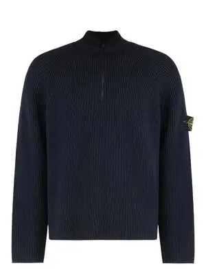 Stone Island Vanisé Full Rib Rws Wool Sweater - Blue