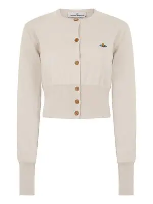 VIVIENNE WESTWOOD Cropped Embroidered Logo Cardigan - Beige