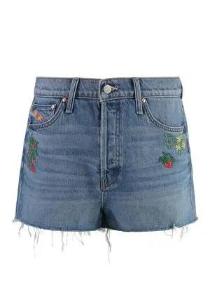 MOTHER MOTHER The Ditcher Cut-Off Shorts With Embroidered Detailing Denim