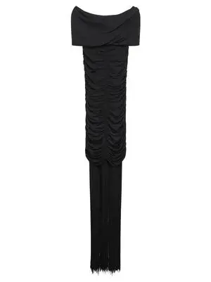 Khaite Jacinta Maxi Dress Off-the-shoulder, Fringe Detail - Black