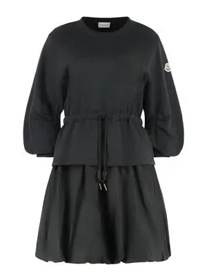 Moncler Cotton Blend Mini T-shirt Dress With Logo Patch - Black