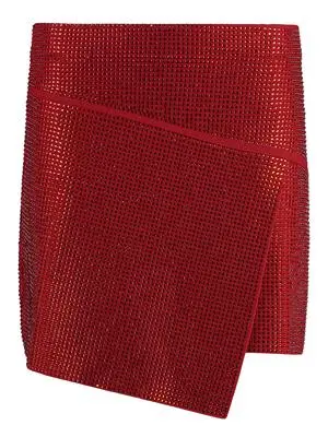 ANDREĀDAMO Asymmetrical Crystal-studded Wrap Skirt - Red