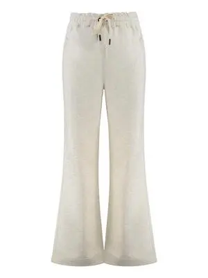 Moncler 100% Cotton Track Pants With Logo Patch - Grey