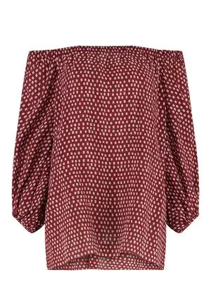 MARINELLA PICCINNO Silk Polka Dot Off-the-shoulder Blouse - Red