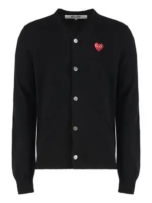 Play Comme Des Garcon Logo Patch Crewneck Cardigan - Black