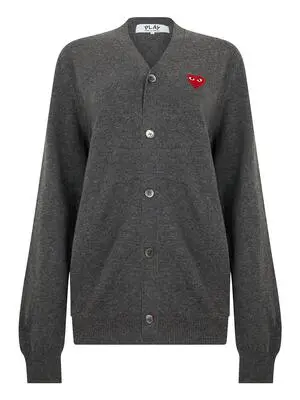 Play Comme Des Garcon COMME DES GARÇONS PLAY Wool Cardigan With Embroidered Heart Logo Grey