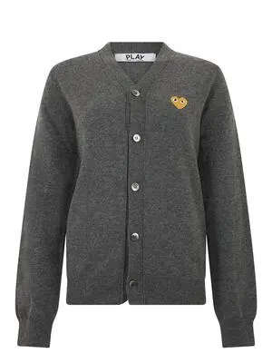 Play Comme Des Garcon COMME DES GARÇONS PLAY Wool Cardigan With Embroidered Logo Grey