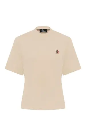 Moncler Logo Embroidered Cotton T-shirt - Beige