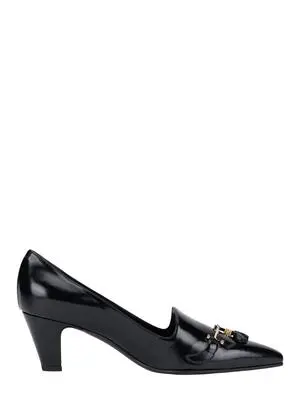 Celine Glossed Leather Pumps With Decorative Detail - Black
