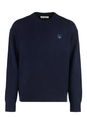 Maison Kitsuné MAISON KITSUNÉ Bold Fox Head Patch Ribbed Jumper Blue