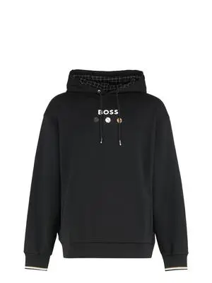 BOSS Straight Fit Hooded Sweatshirt With Graphic Detail - Black