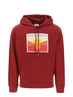 Maison Kitsuné Cotton Hoodie With Graphic Print - Red